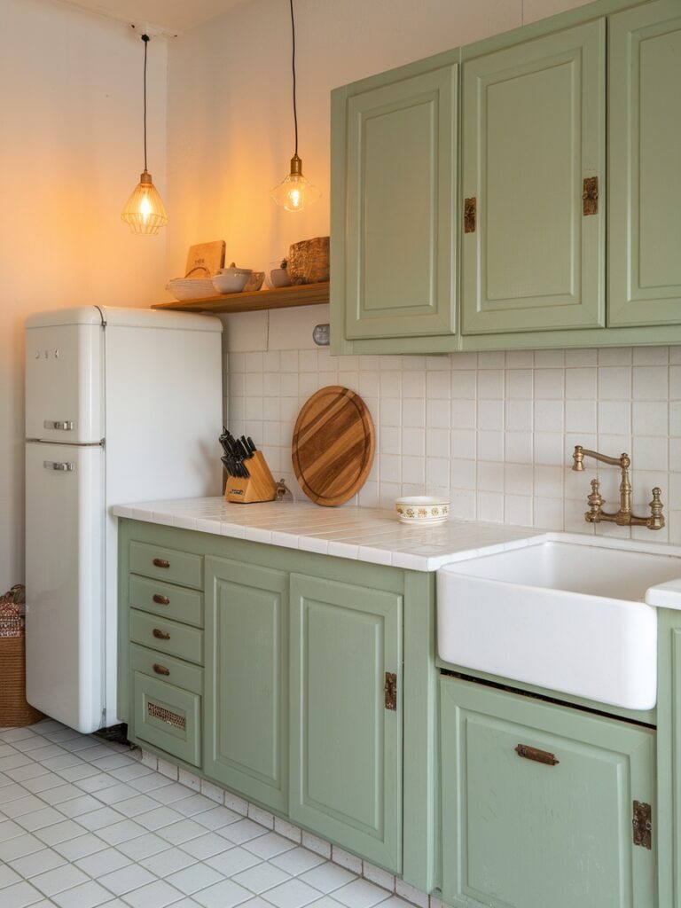 Meubles de Cuisine Vert Sauge Rustique pour une Élégance Naturelle